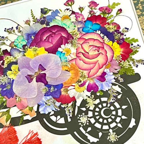 日本の和 豪華なお花の御所車 押し花アート額05 その他 日本の和 豪華なお花の御所車 押し花アート額05 その他