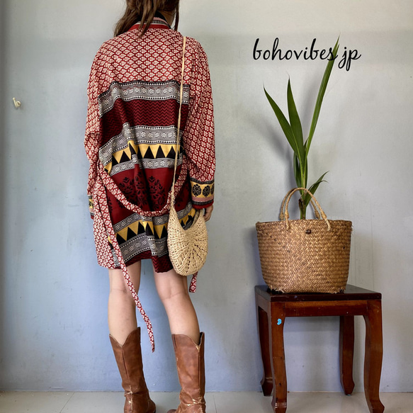 【Bohemian Kimono】インドサリー生地リメイク 羽織り 016 カーディガン KimiA 通販｜Creema(クリーマ) 18677935