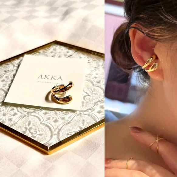 Right:Double hoop earcuff 1pac ダブルフープ イヤーカフ 右用 一個売り ヴィンテージ イヤーカフ AKKA 金属アレルギー対応 通販｜Creema(クリーマ ...