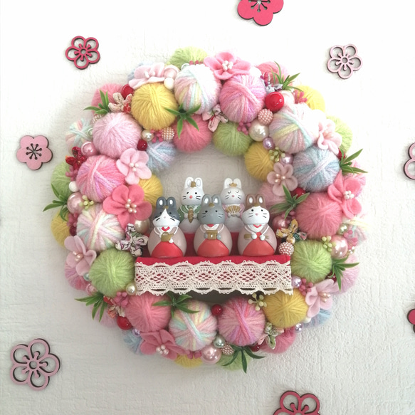カラフルでほっこり 毛糸玉のひなまつり飾り（Lサイズ） リース Allium blue perfume 通販｜Creema(クリーマ ...