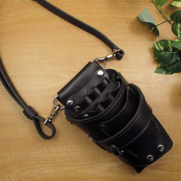 本革 ハンドメイド 6丁差し シザーケース [革ベルト付き] (オールブラック) SCL-100/CKB その他ケース CSUP ...