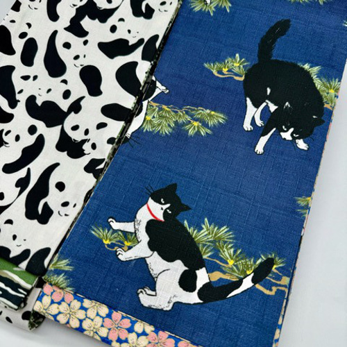 目玉商品】4152木綿半幅帯×2本セット 猫 ×パンダ柄 目玉商品】4152木綿半幅帯×2本セット 猫 ×パンダ柄