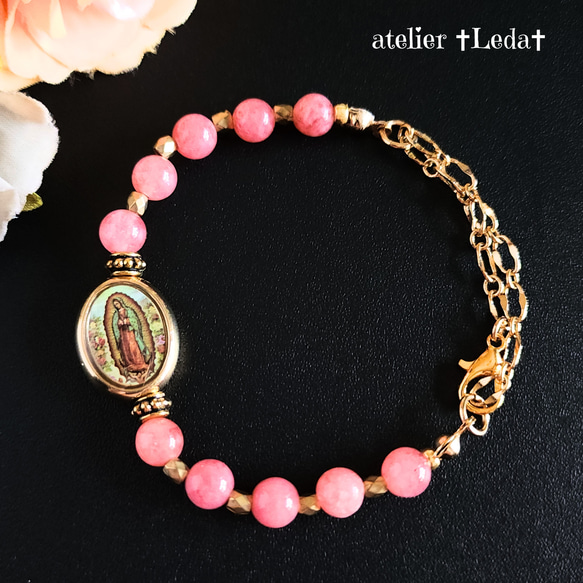 ☆グアダルーペの聖母 ロザリオブレスレット☆ ~Pink Angelite~ ブレスレット atelier †Leda† 通販 ...