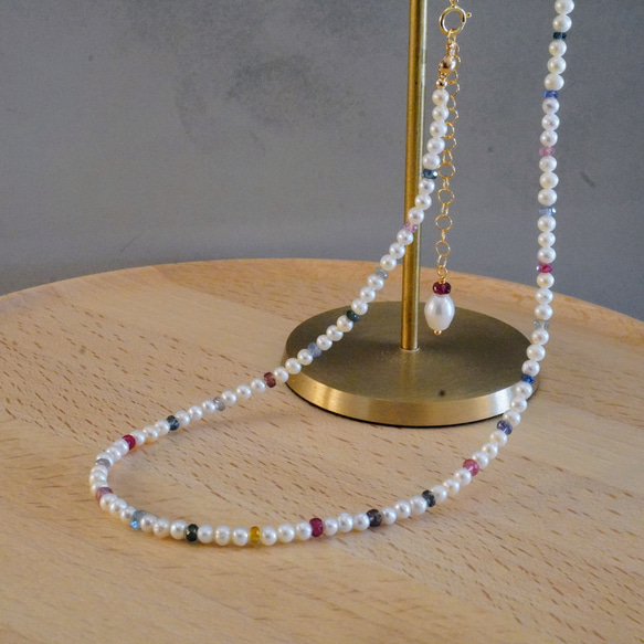 【All 14Kgf】淡水パール×マルチカラーサファイア 40cmネックレス ネックレス・ペンダント Tiny.S (タイニイエス) 通販 18937001｜Creema(クリーマ)