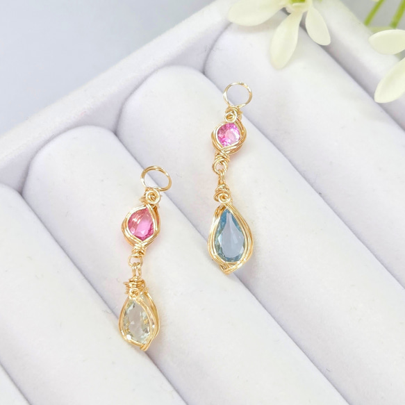 春色天然石と14KGFのワイヤーラッピングチャーム6 ピアス（その他） キアハウス（KiaHouse) 通販 18961315｜Creema(クリーマ)