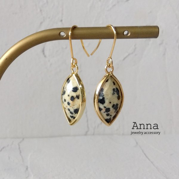 天然石ダルメシアンジャスパーマーキスピアス 金属アレルギー対応 チタン yy1 ステンレス K14GF yy185 ピアス（フック・チェーン ...