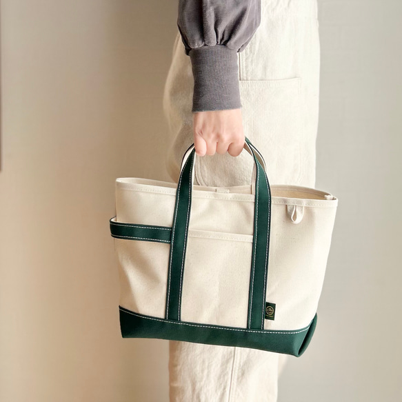 "standard tote" kinari × green ショルダーも可《受注製作》 トートバッグ OTOM CANVAS 通販 18984941｜Creema(クリーマ)