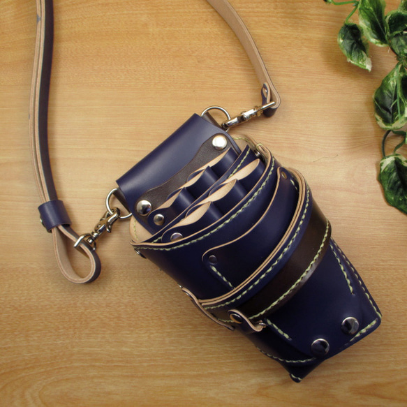 本革 ハンドメイド 6丁差し シザーケース [革ベルト付き] ネイビー×ダークブラウン) SCL-100/CNA その他ケース CSUP ...