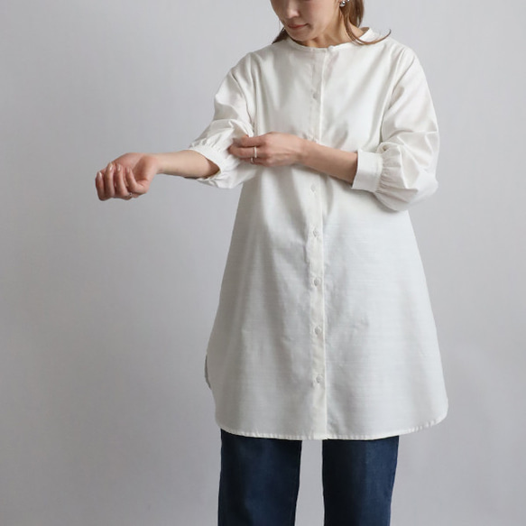＊最終SALE 上質ギマ擬麻コットン ゆったり ヘム ラウンド 裾 ロング シャツ 前開き 羽織り ホワイト R15B シャツ anvai ...