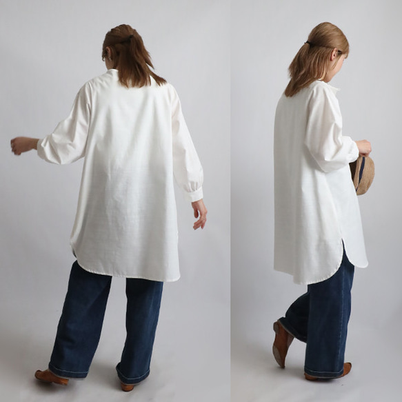＊最終SALE 上質ギマ擬麻コットン ゆったり ヘム ラウンド 裾 ロング シャツ 前開き 羽織り ホワイト R15B シャツ anvai ...
