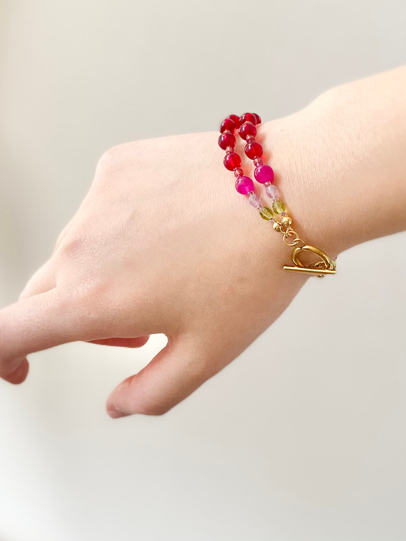 Glossy Cherry 天然石とガラスビーズの2連ブレスレット ブレスレット Ichi-ring（いちりん） 通販 19019090｜Creema(クリーマ)