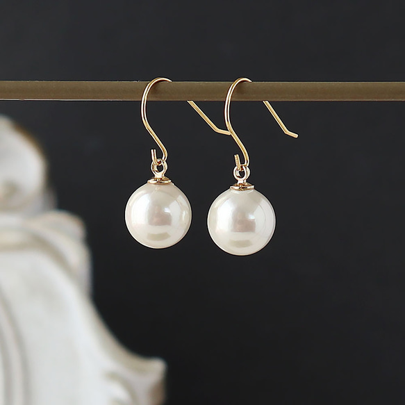 みがき貝パール ホワイト 約8mm / 14kgf ゴールドフィールド製 フック ピアス ピアス（フック・チェーン） koko ココ 通販 19034637｜Creema(クリーマ)