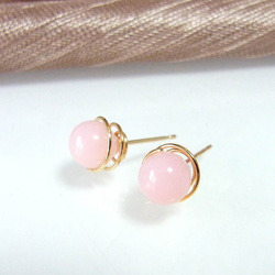 K18 6mm ピンクオパール ピアス ピアス（スタッド・一粒） Rua 通販 19063459｜Creema(クリーマ)