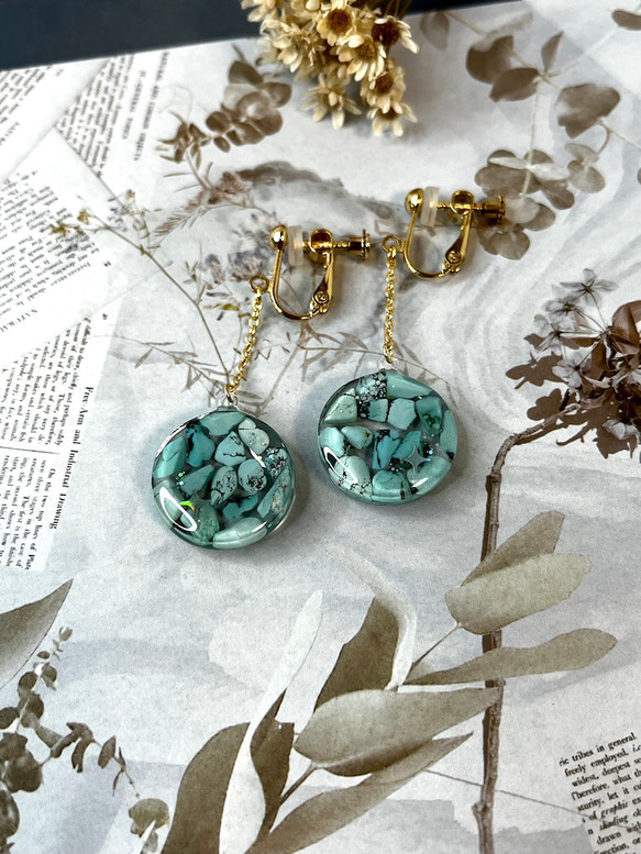 Celeste Glow -ターコイズレジンイヤリング- ピアス 天然石 トルコ石 イヤリング・ノンホールピアス sachiale 通販 ...