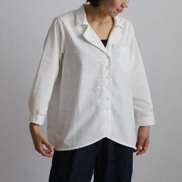 ⁑新作 上質ギマ擬麻コットン 変形ラウンドヘム 裾 シャツ ジャケット 前開き 胸ポケット ゆったり 白 R47A シャツ anvai 通販 ...