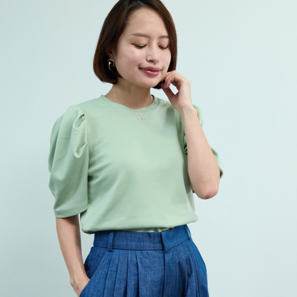 ふんわりとしたパフスリーブ カットソー半袖 アップルグリーン 0678GR Tシャツ SWiMMY Clothing 通販 19102244｜Creema(クリーマ)