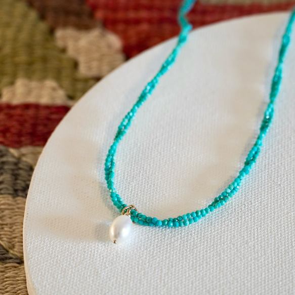 空色ターコイズツイストネックレス（All 14Kgf金具・淡水パールペンダントトップ付） ネックレス・ペンダント Tiny.S (タイニイエス) 通販 19105494｜Creema(クリーマ)