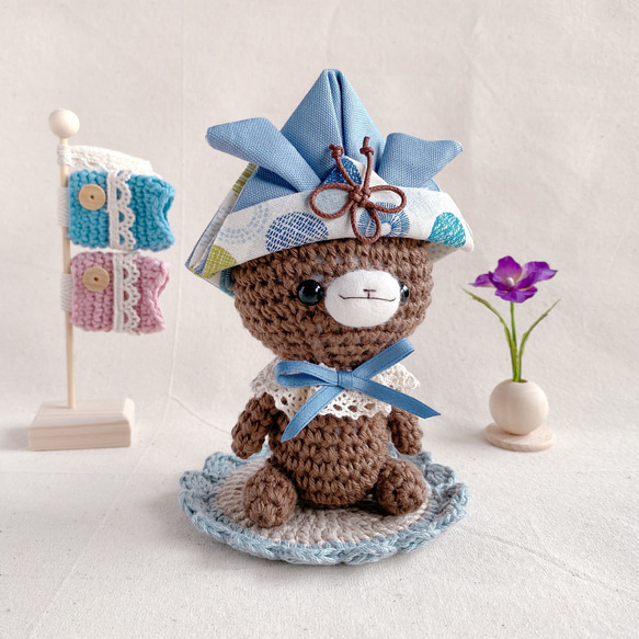 布かぶとのくまさんあみぐるみ＊くすみブルー あみぐるみ Kuma＊Pace 通販 19107654｜Creema(クリーマ)