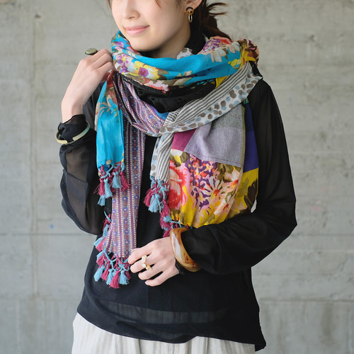 再販】彩りをまとう♪カラフルパッチワーク大判ストール(25s-08 再販】彩りをまとう♪カラフルパッチワーク大判ストール(25s-08