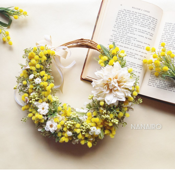 ★春色新作2025／Spring wreath・ミモザ入りハーフリース -№3- リース 七糸路（NANAIRO） 通販 19119035 ...