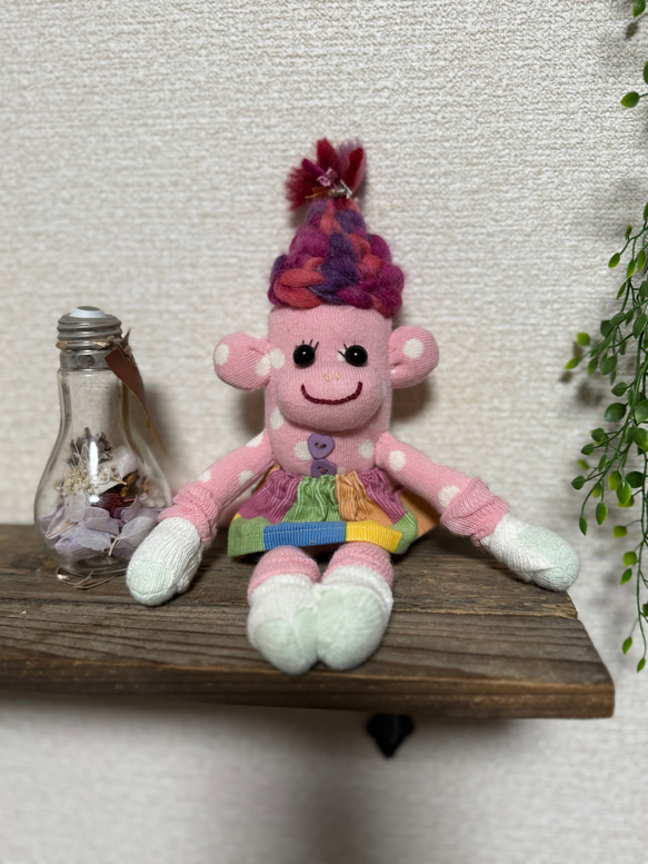 みずたまピンクのソックモンキー ぬいぐるみ asamomo 通販 19120931｜Creema(クリーマ)