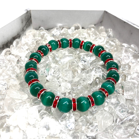 キャッツアイ（ダークグリーン） ブレスレット 10mm （レッド） /パワー ブレス ストーン メンズ・レディース ブレスレット Stone ...