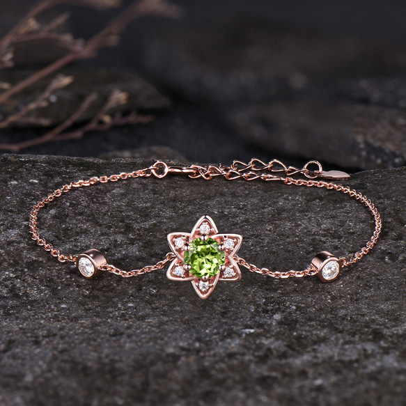 ユニークな六芒星ブレスレット 8月の誕生石 天然ペリドットブレスレット モアッサナイトハローブレスレット ブレスレット Darcy ...