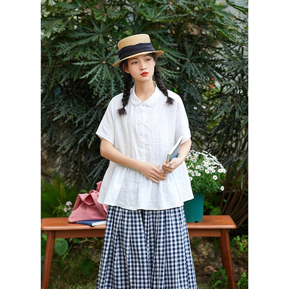 100%リネンシャツ 半袖リネンシャツ ゆとりリネンシャツ 5色 ホワイト S-Mサイズ S434 シャツ LUFU 通販 19139622｜Creema(クリーマ)