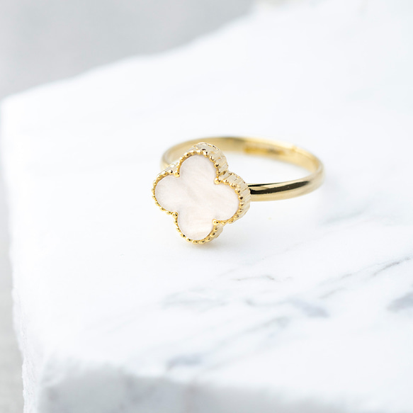 クローバー リング ゴールド×ホワイトパール【10mm】【フリー】四つ葉 指輪・リング clovia 通販｜Creema(クリーマ) 19143514