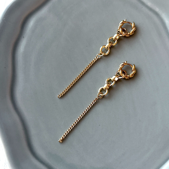 BOUCLE【14】14KGF 揺れるチェーン レトロフープピアス ロロ 喜平チェーン ピアス（フープ） Re:TUNNE -amulet- 通販 19146435｜Creema(クリーマ)
