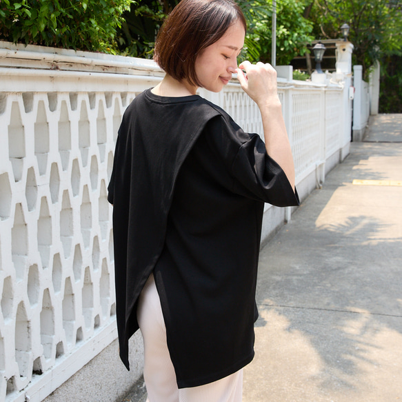 バックスリットデザイン 大人のTシャツ ストレッチ素材 ブラック 0706BK Tシャツ SWiMMY Clothing 通販 19151733｜Creema(クリーマ)