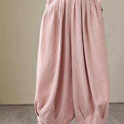 日系ピンク麻素材のブルマパンツエアボールパンツ女性夏の新型太ったmm小人数デザインゆったり綿麻ワイドパンツ ロングパンツ ...