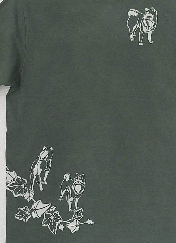 型染めMサイズ 動物柄Tシャツ(男女兼用) ～柴犬&アイビー～ カーキ色 染めTシャツ Tシャツ カタソマリ 通販 19170321 ...