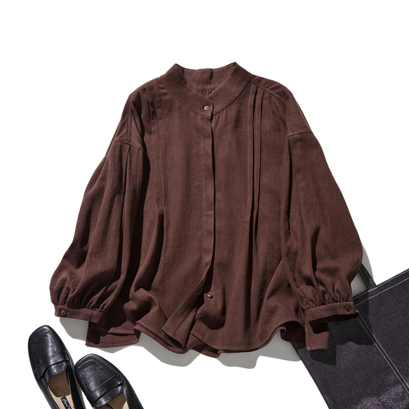 立体タックが美しい コットンリネン ルーズシルエットシャツ ベージュ ワイン 250415-3 ブラウス fall-in&co(talent ...