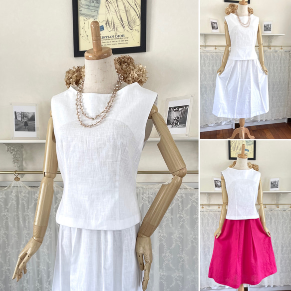 白リネンのノースリーブブラウス『ボートネック・ボトルネック・麻のブラウス・ホワイトリネン・パリのリネン』 ブラウス Mrs.GRACE 通販 ...