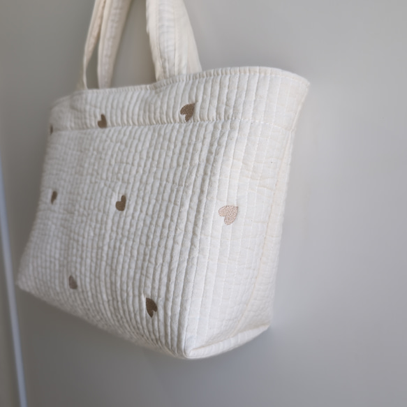 受注制作 ヌビバッグ /ヌビトートバッグ /ランチトートMサイズ/ 生成り/ハート刺繍(ピンクベージュ) トートバッグ moa*sewing ...