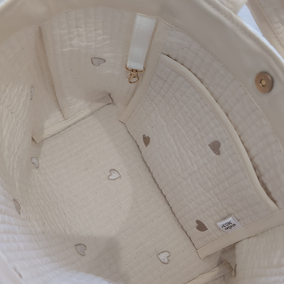 受注制作 ヌビバッグ /ヌビトートバッグ /ランチトートMサイズ/ 生成り/ハート刺繍(ピンクベージュ) トートバッグ moa*sewing ...