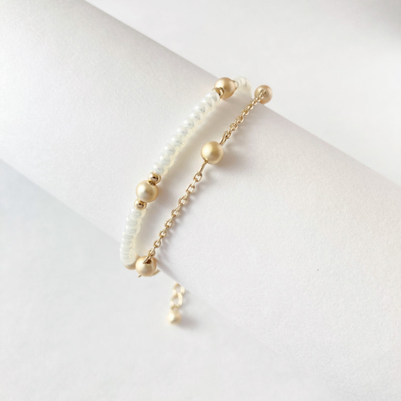 「ホワイトゴールド ブレスレット」チェーン メタル パール ビーズ ご褒美 ギフト パーティー アジャスター ブレスレット omoi omoi ...