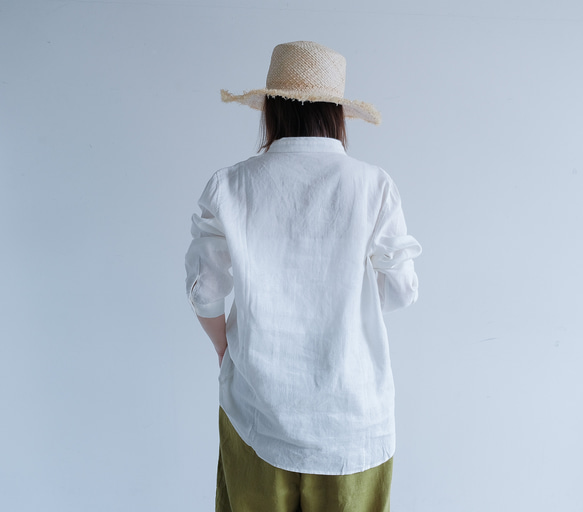 冷感 リネン100％の上品フロントタックシャツ｜涼やか長袖ホワイト｜夏に着まわせるナチュラルな1枚｜T305 ブラウス This. 通販 ...