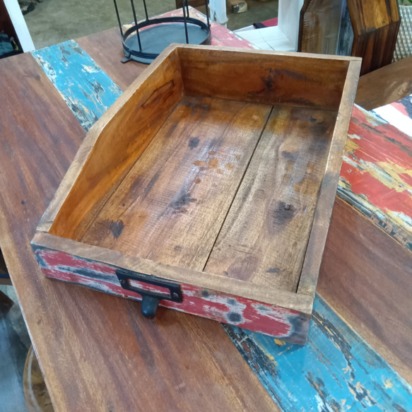 トレー リユース廃材 A4サイズ 収納 ラフ エイジングペイント ハンドメイド シャビー インドネシア その他インテリア雑貨 goagajah ...