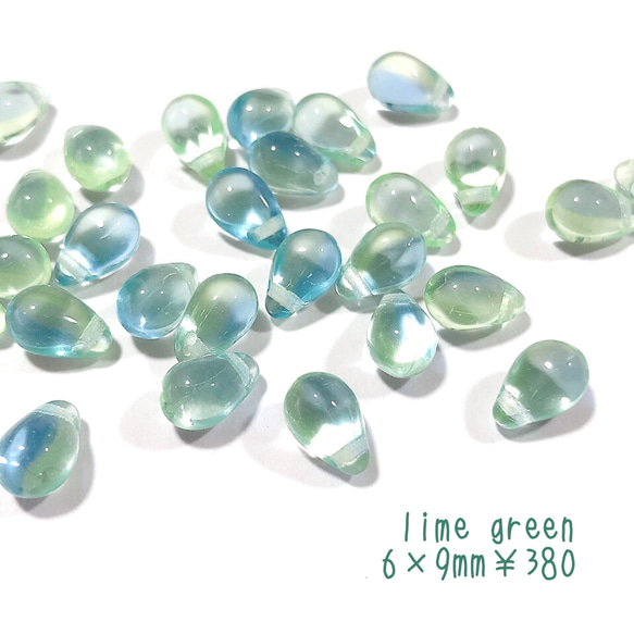 チェコビーズ ドロップ 6×9㎜ 24個 ライムグリーン ビーズ Bizen素材屋 プロフ 通販 19188256｜Creema(クリーマ)
