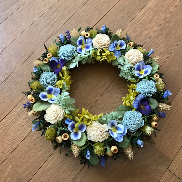 《四季の贈り物に》パステルブルーの爽やかリース （一点限定） リース burosye 通販 19195130｜Creema(クリーマ)