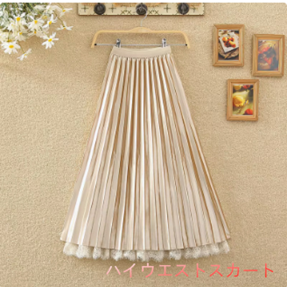 両サイドにベルベットの半身スカートを着た女性春秋レトロなハイウエストレースの網糸の中に長いプリーツベルベットのA字スカー ロングスカート ...