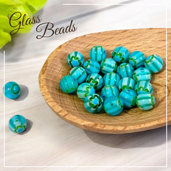 ラウンドビーズ 6mm 10個 ha170 ブルー 花柄 ビーズ トンボ玉 素材 ハンドメイド アクセサリーパーツ ビーズ とんぼ玉 R2M ...