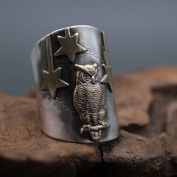 闇夜のフクロウ｜シルバー｜真鍮｜カフリング｜スプーンリング｜アンティーク調｜流れ星｜メルヘン｜ファンタジー｜ 指輪・リング COSMOS ...