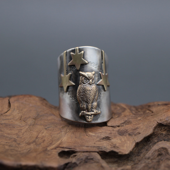 闇夜のフクロウ｜シルバー｜真鍮｜カフリング｜スプーンリング｜アンティーク調｜流れ星｜メルヘン｜ファンタジー｜ 指輪・リング COSMOS ...