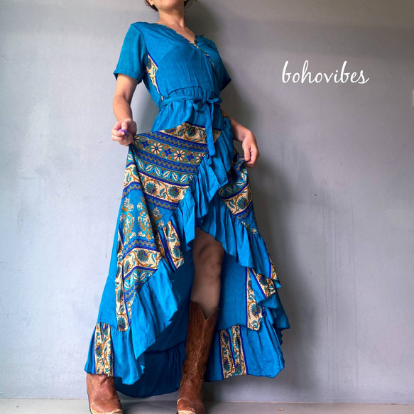 【No.41】インドサリー生地リメイク カシュクールkimonoワンピース ワンピース KimiA 通販 19207765｜Creema(クリーマ)