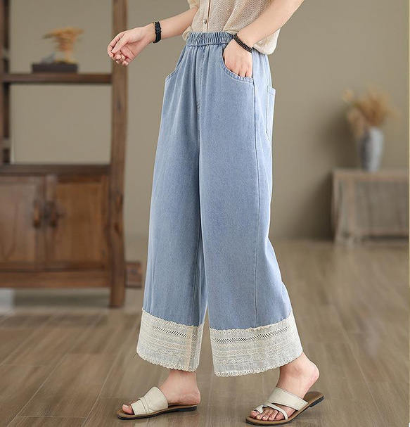 大きいサイズ レディース デニム パンツ レース裾 春夏 秋 新品 ワイド チュニック 800円引きクーポン大きいサイズ洋服店 通販 ...