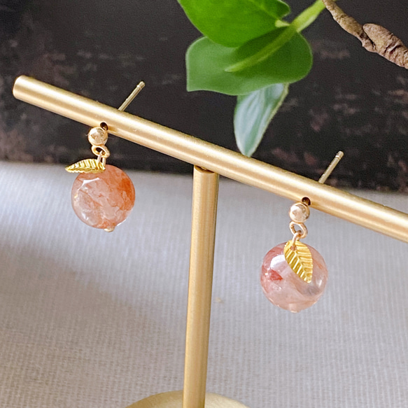 18KGP 赤水晶☆10mm 林檎の天然石ピアス☆イヤリング ピアス（スタッド・一粒） 玉響【たまゆら】 通販 19209167｜Creema ...
