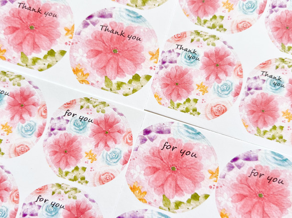 透明水彩画「フラワーボックス 丸シール48枚」サンキューシール 母の日 父の日 ウェディング 花 フラワー ガーベラ シール・ステッカー ...